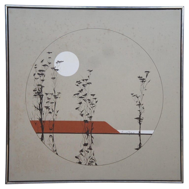 Vintage Jillian Field Modernist Landscape Serigraph Print on Canvas Van ...
