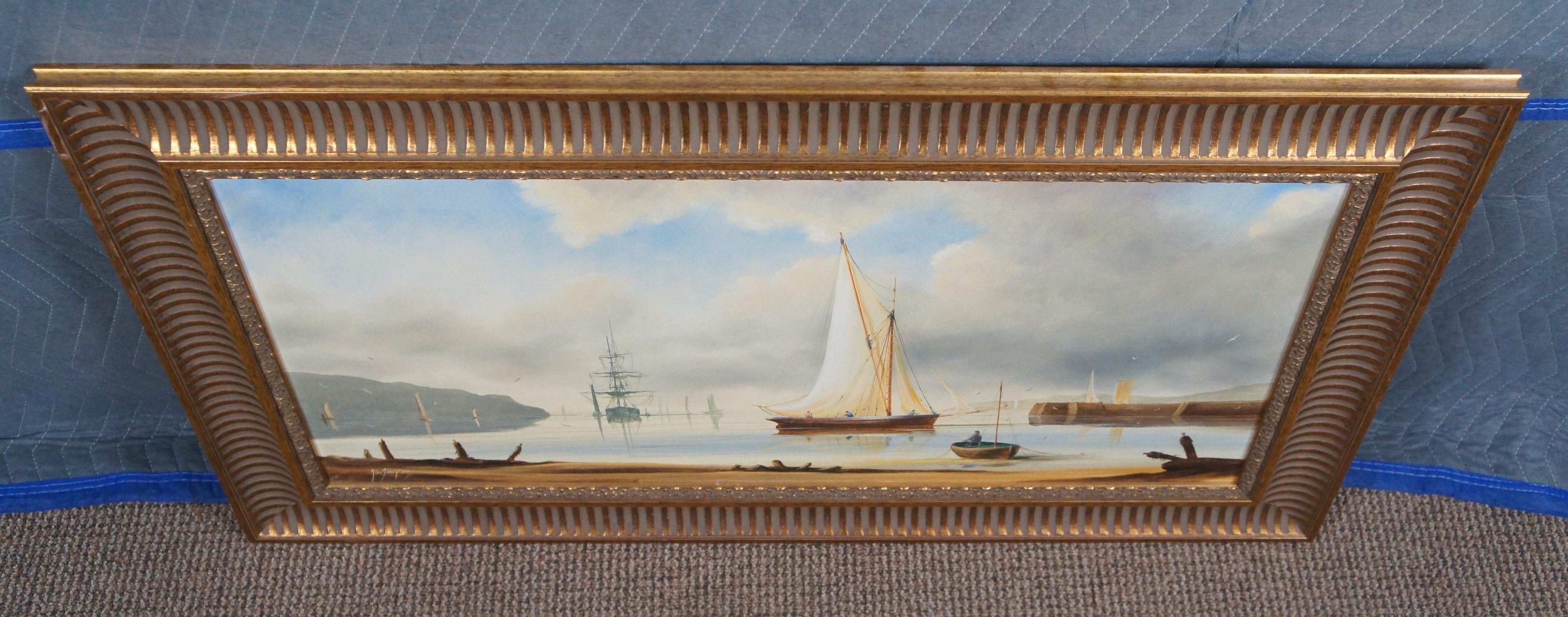 Vintage Jim Thompson English Maritime Realist Harbor Seascape Oil ...