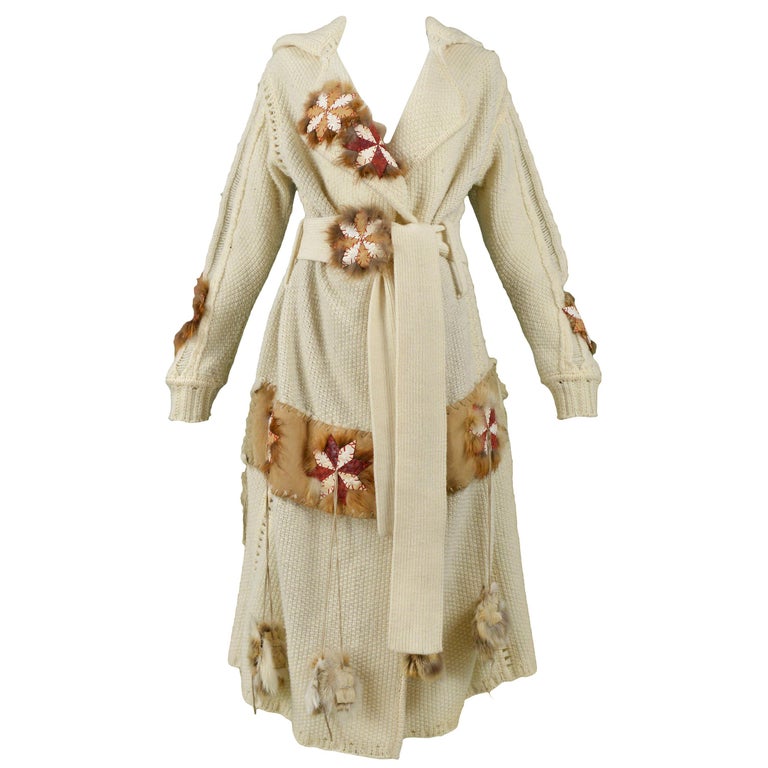 Vintage John Galliano Ivory Fur and Leather Patchwork Sweater Coat and ...