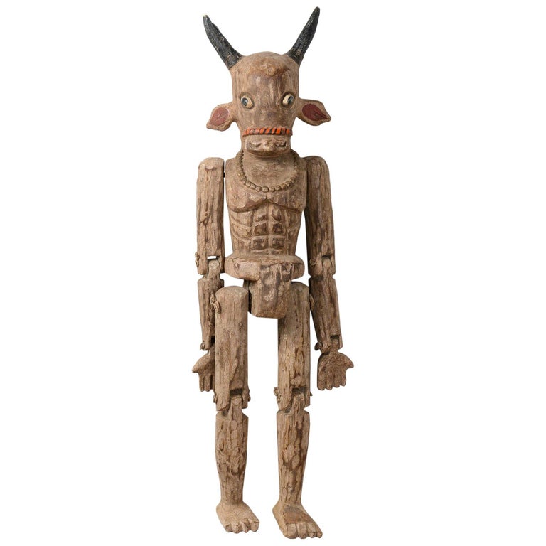 Vintage Jointed Wooden Cow Puppet, 20th Century For Sale at 1stDibs