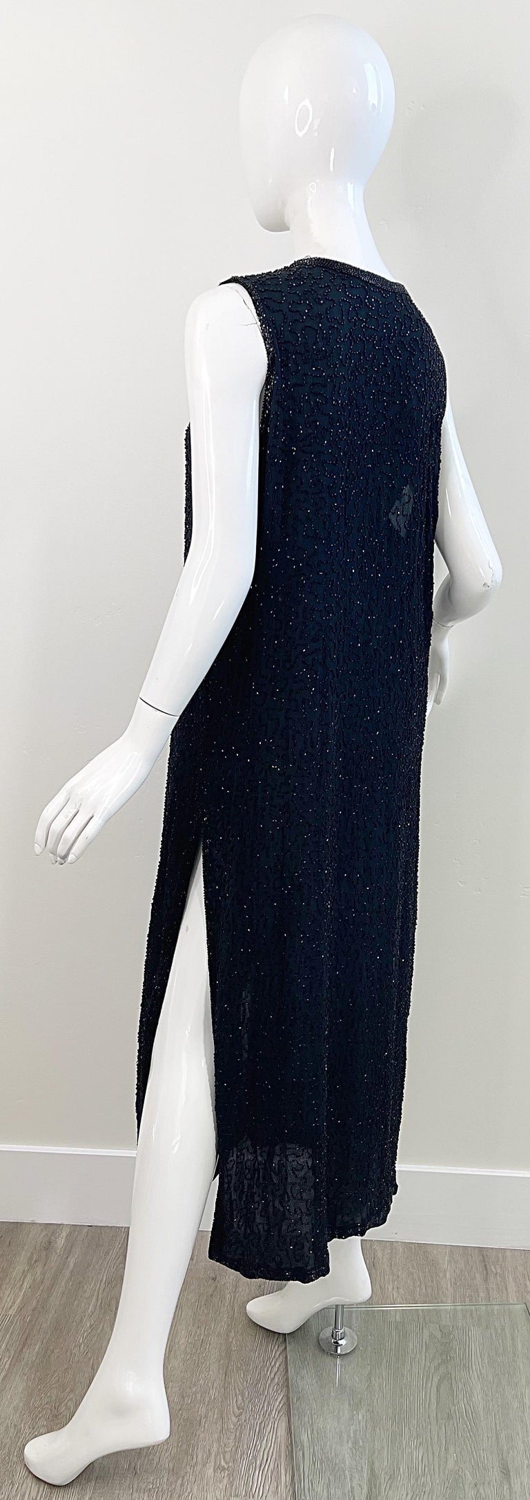 Vintage Judith Ann 1990s Black Silk Chiffon Fully Beaded 90s Duster ...