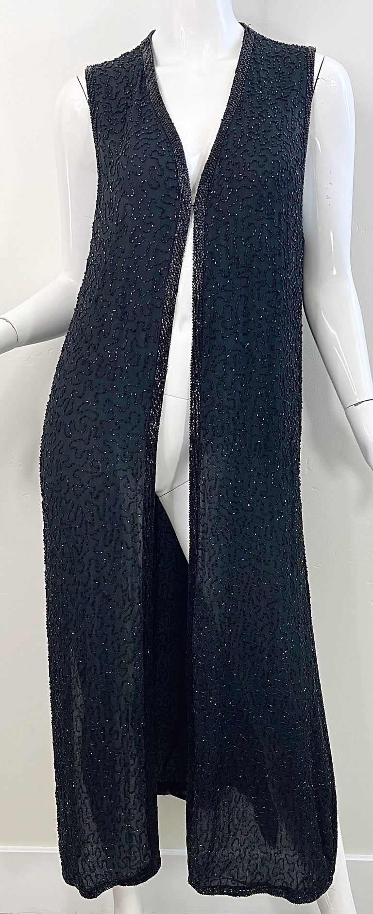 Vintage Judith Ann 1990s Black Silk Chiffon Fully Beaded 90s Duster ...