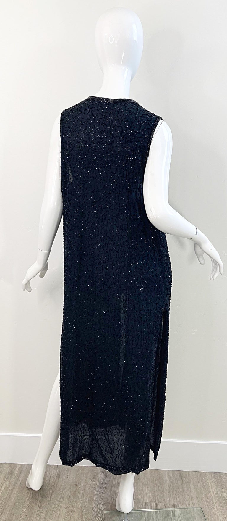 Vintage Judith Ann 1990s Black Silk Chiffon Fully Beaded 90s Duster ...