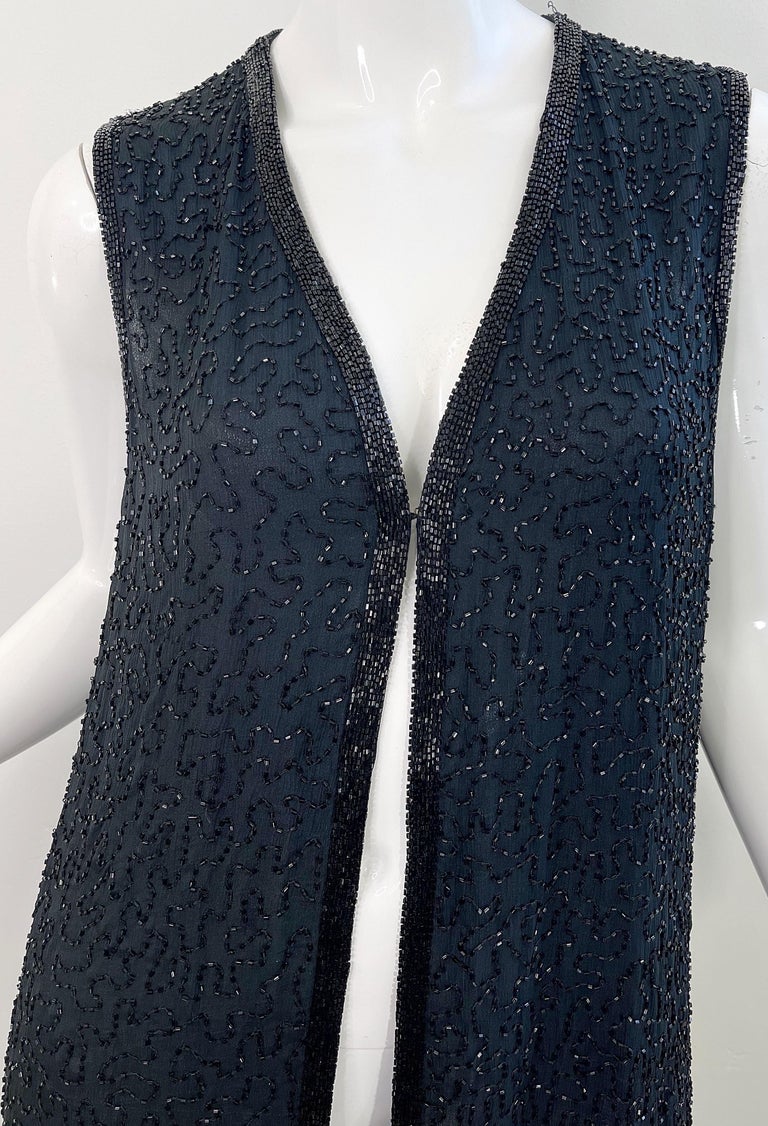 Vintage Judith Ann 1990s Black Silk Chiffon Fully Beaded 90s Duster ...