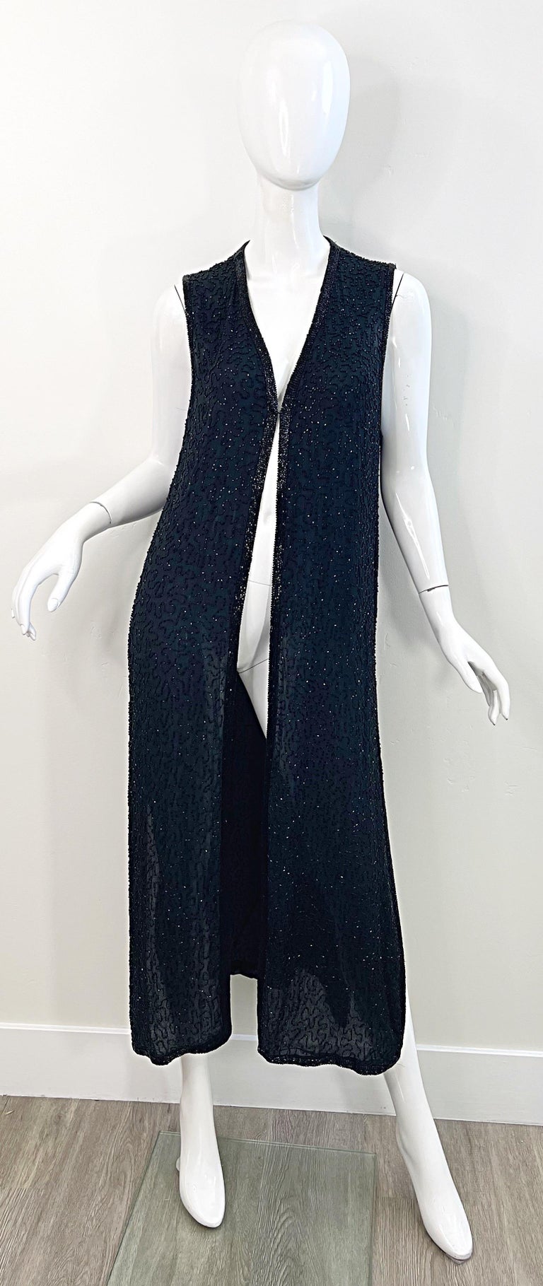 Vintage Judith Ann 1990s Black Silk Chiffon Fully Beaded 90s Duster ...