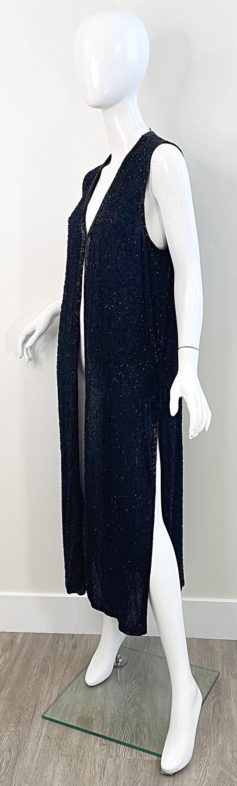 Vintage Judith Ann 1990s Black Silk Chiffon Fully Beaded 90s Duster ...