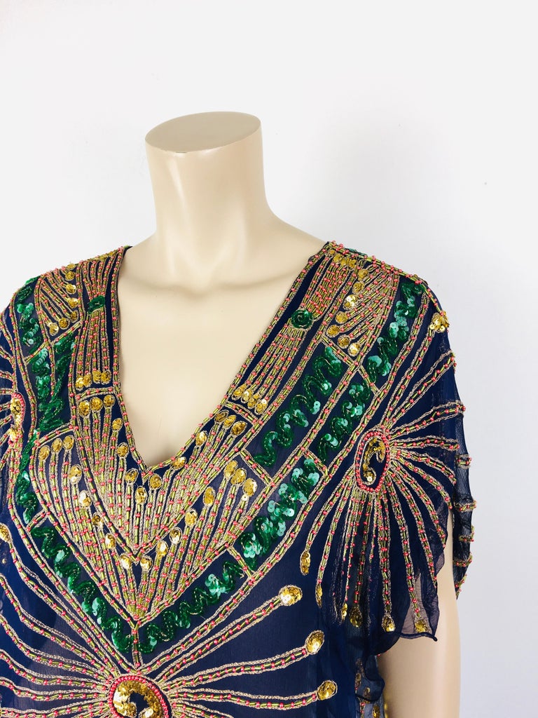 Vintage Judith Ann Heavily Sequin Beaded Layered Silk Chiffon Cocoon ...