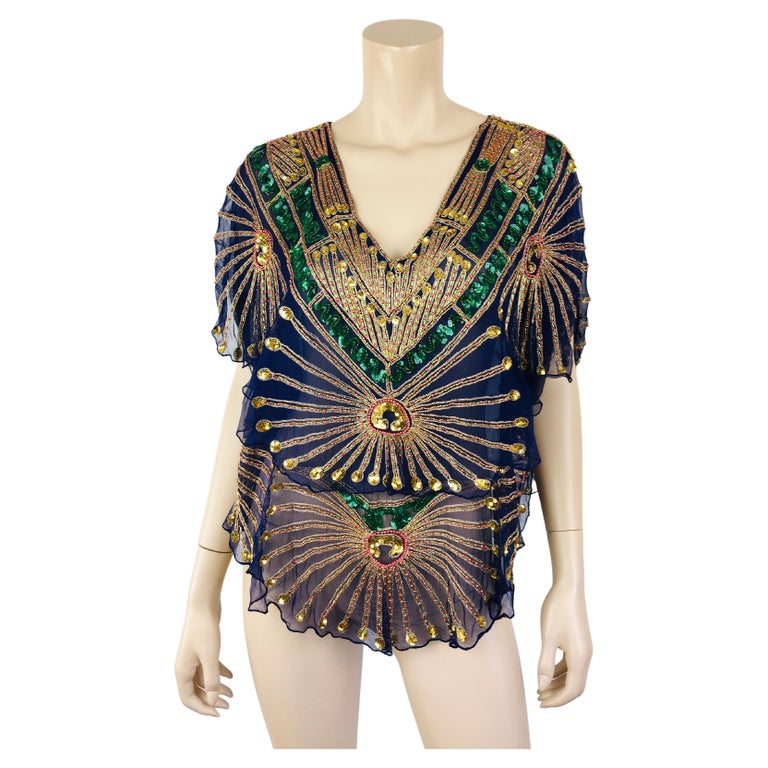 Vintage Judith Ann Heavily Sequin Beaded Layered Silk Chiffon Cocoon ...