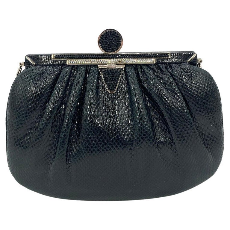 Judith Leiber Black Lizard Crystal Top Clutch For Sale at 1stDibs