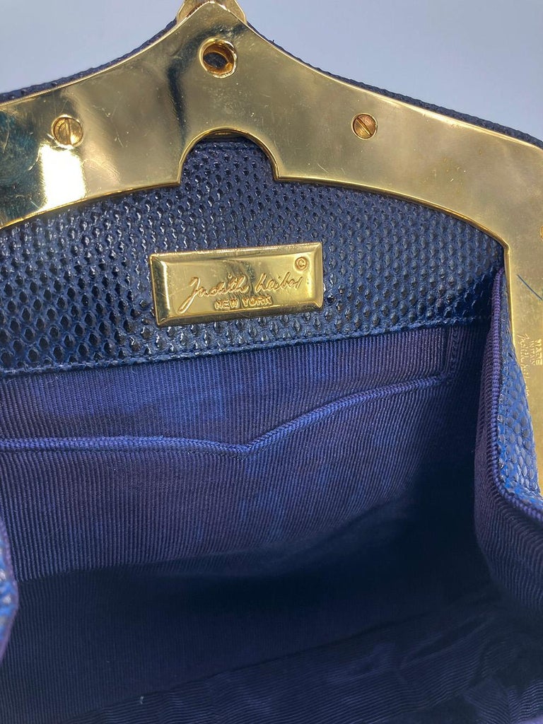 Judith Leiber Navy Lizard Gemstone Top Shoulder Bag For Sale at 1stDibs