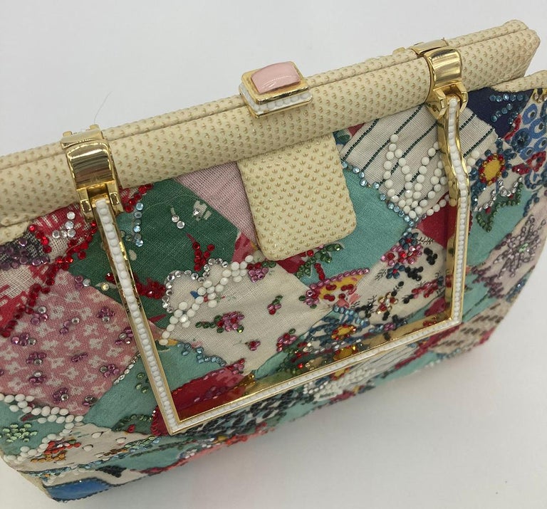 Vintage Judith Leiber Patchwork Quilt Cotton Swarovski Crystal Clutch ...