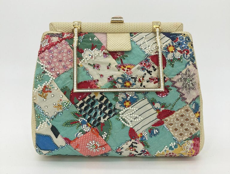 Vintage Judith Leiber Patchwork Quilt Cotton Swarovski Crystal Clutch ...