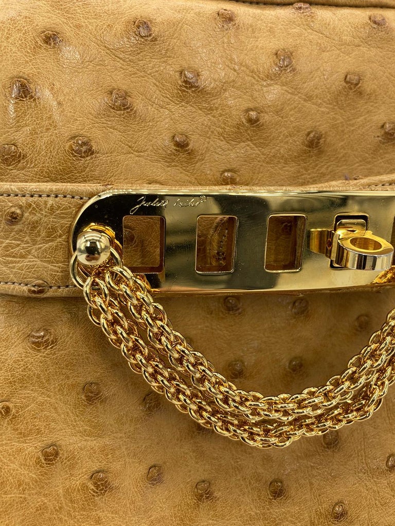 Vintage Judith Leiber Tan Ostrich Kelly Lock Shoulder Bag For Sale at ...