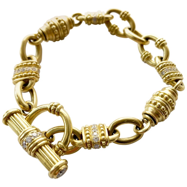 Vintage Judith Ripka 18 Karat Gold Diamond Chain Link Bracelet at 1stDibs