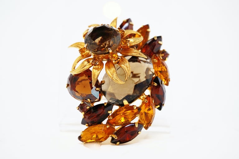 Vintage Juliana-Style Smokey Quartz, Topaz and Amber Crystal Rhinestone ...