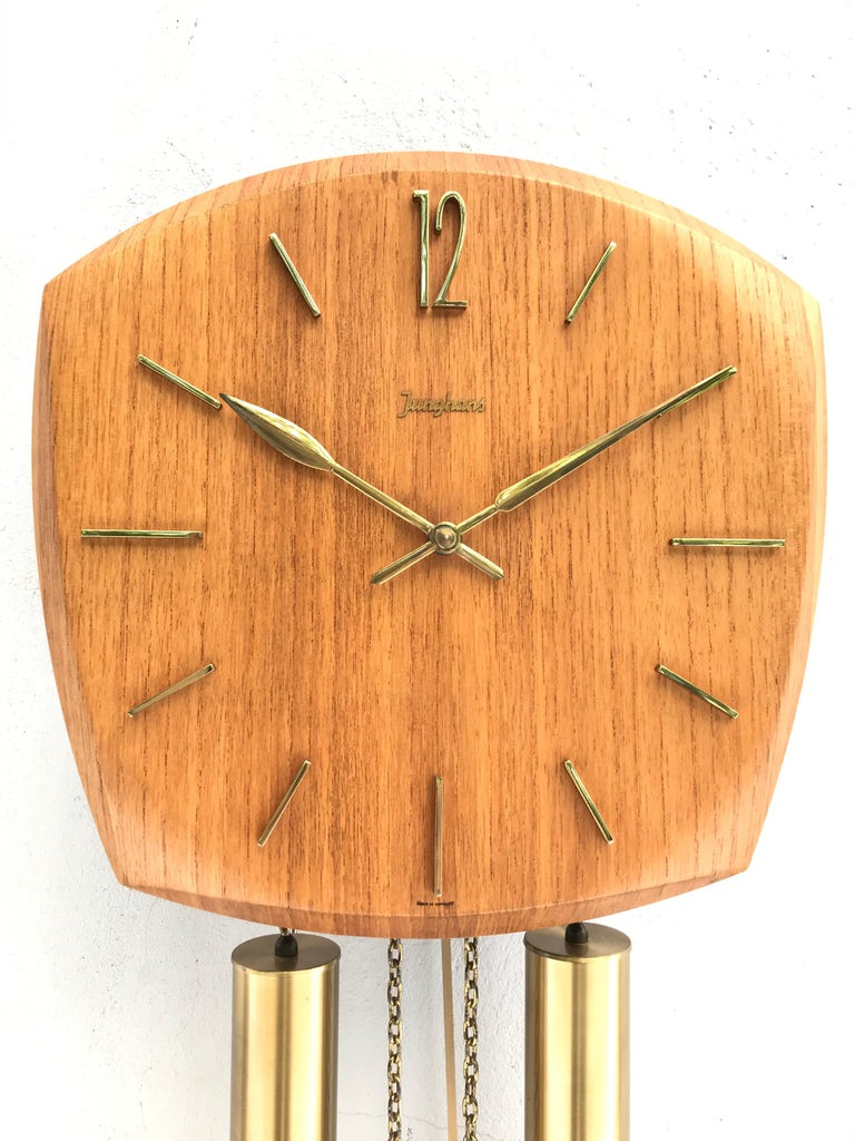 Vintage Junghans Pendulum Wall Clock in Form Pressed Teak Veneer from ...