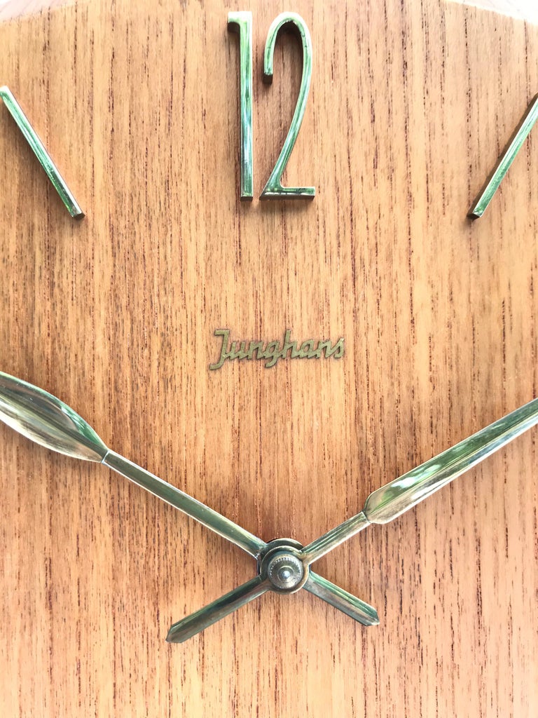 Vintage Junghans Pendulum Wall Clock in Form Pressed Teak Veneer from ...