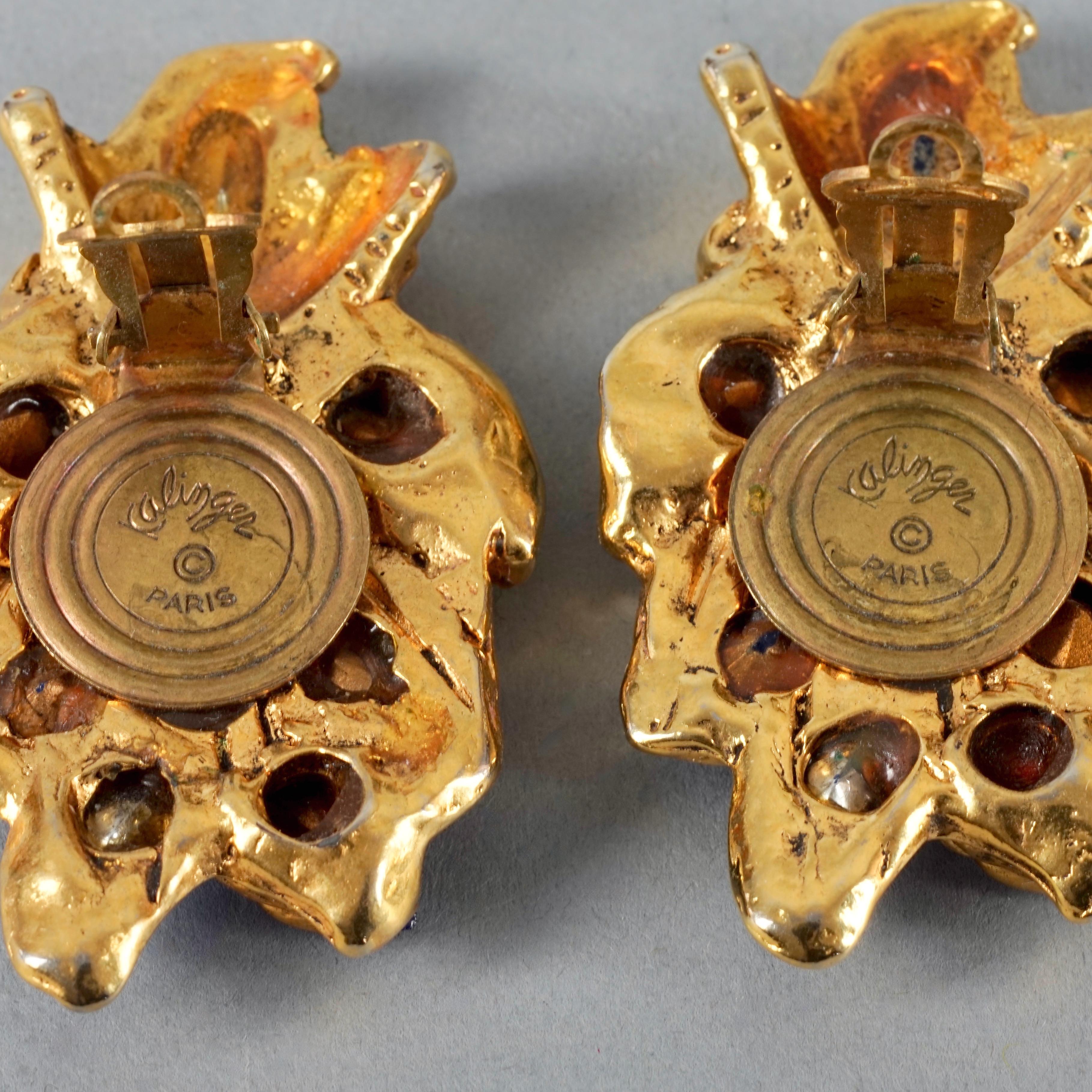 Vintage KALINGER PARIS Blue Rhinestones Massive Jewelled Earrings For ...