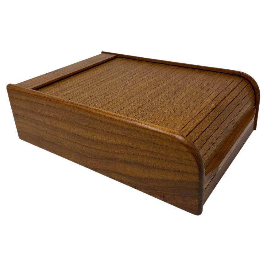 Danish Modern Solid Teak Tambour Door Storage Box at 1stDibs