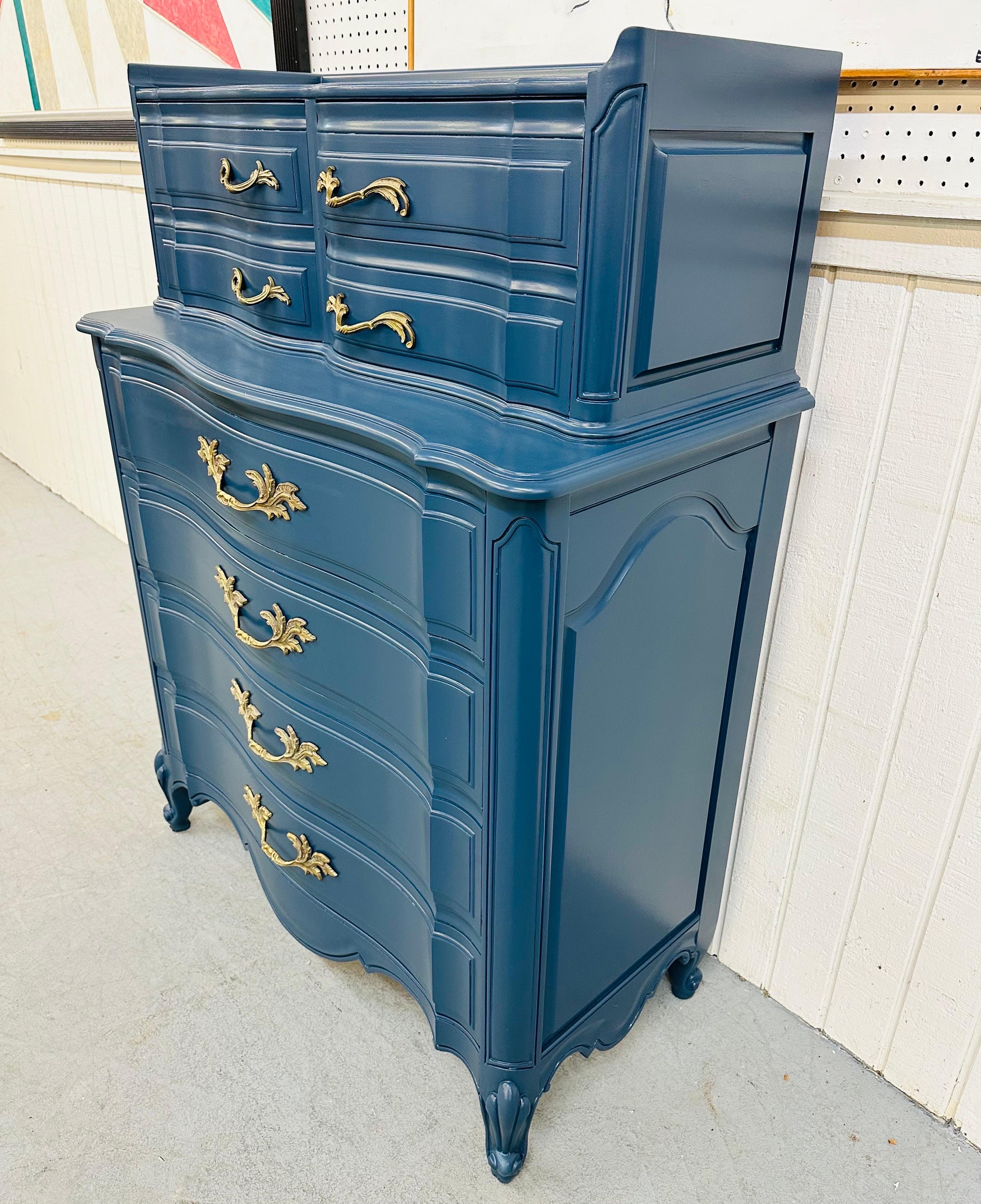 Vintage Karges French Provincial Navy Blue High Chest For Sale at 1stDibs