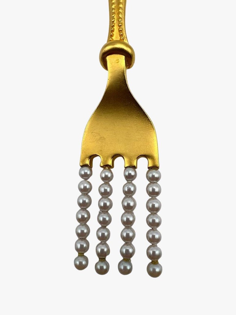 Vintage Karl Lagerfeld 24k gold plate Faux Pearls Fork Brooch For Sale ...