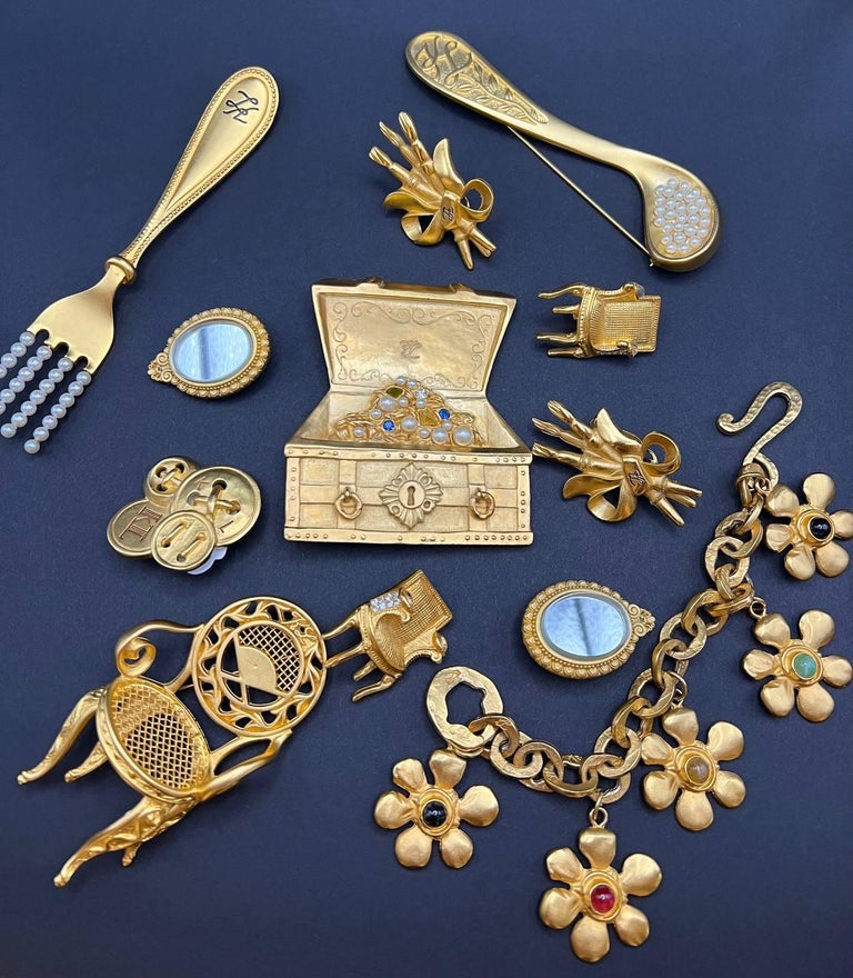 Vintage Karl Lagerfeld 24k gold plate Treasure Chest Brooch, 1990s For ...