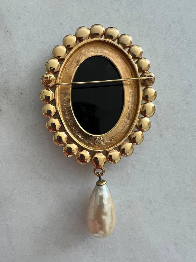 Vintage Karl Lagerfeld Black Glass and Faux Pearls KL Logo Brooch ...