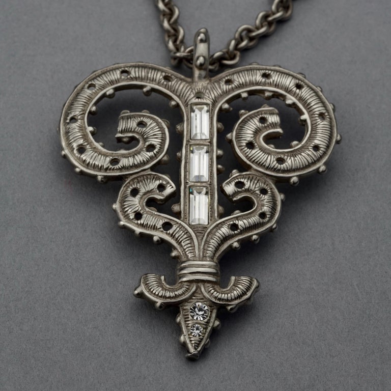 Vintage KARL LAGERFELD Gothic Fleur de Lys Rhinestone Necklace For Sale ...