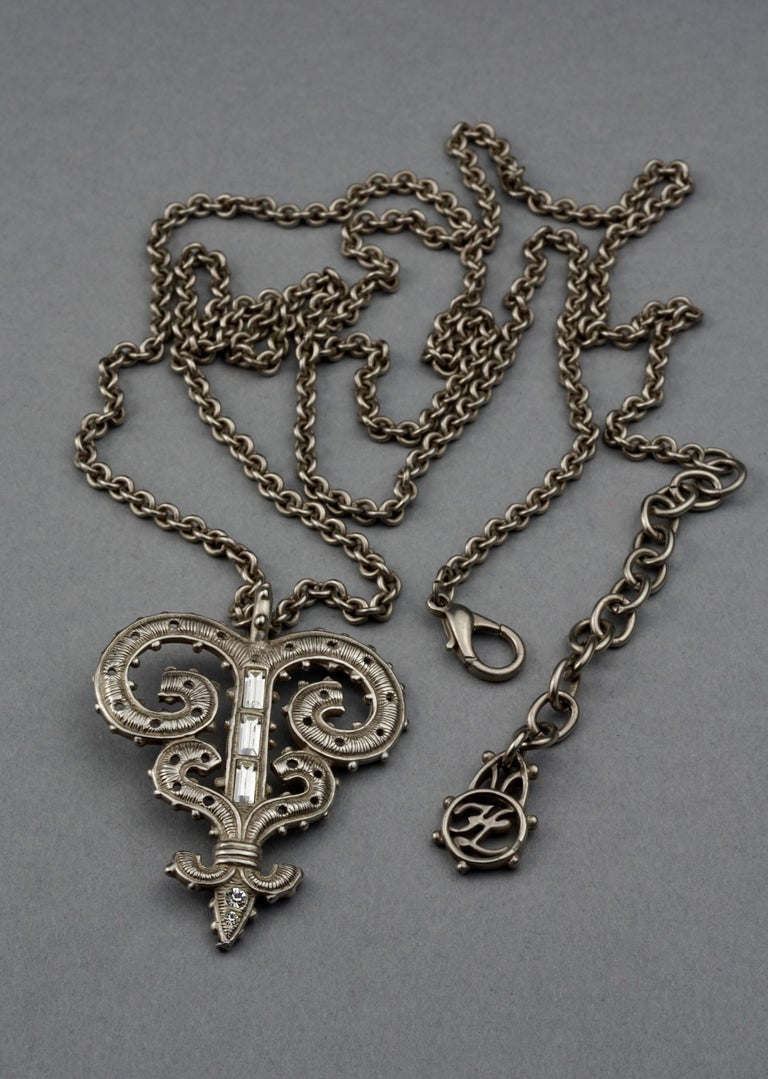 Vintage KARL LAGERFELD Gothic Fleur de Lys Rhinestone Necklace For Sale ...