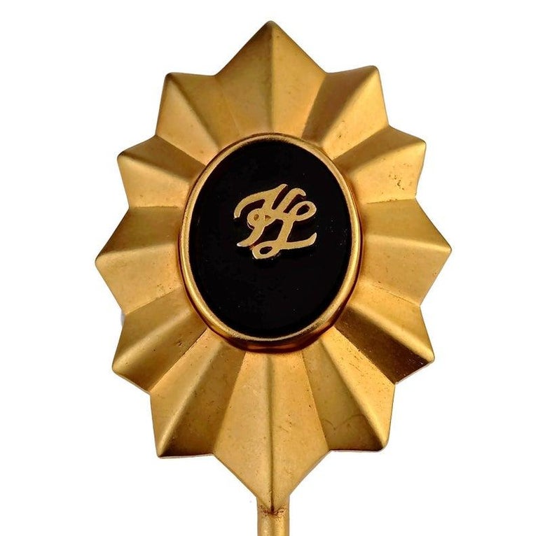 Vintage KARL LAGERFELD KL Logo Sun Long Stick Brooch For Sale at 1stDibs