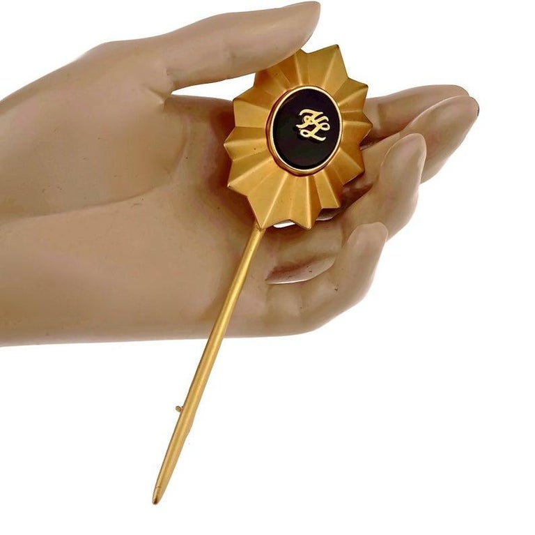 Vintage KARL LAGERFELD KL Logo Sun Long Stick Brooch For Sale at 1stDibs
