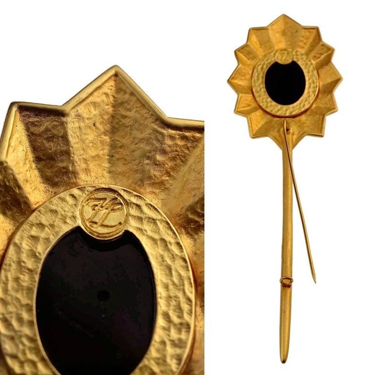 Vintage KARL LAGERFELD KL Logo Sun Long Stick Brooch For Sale at 1stDibs