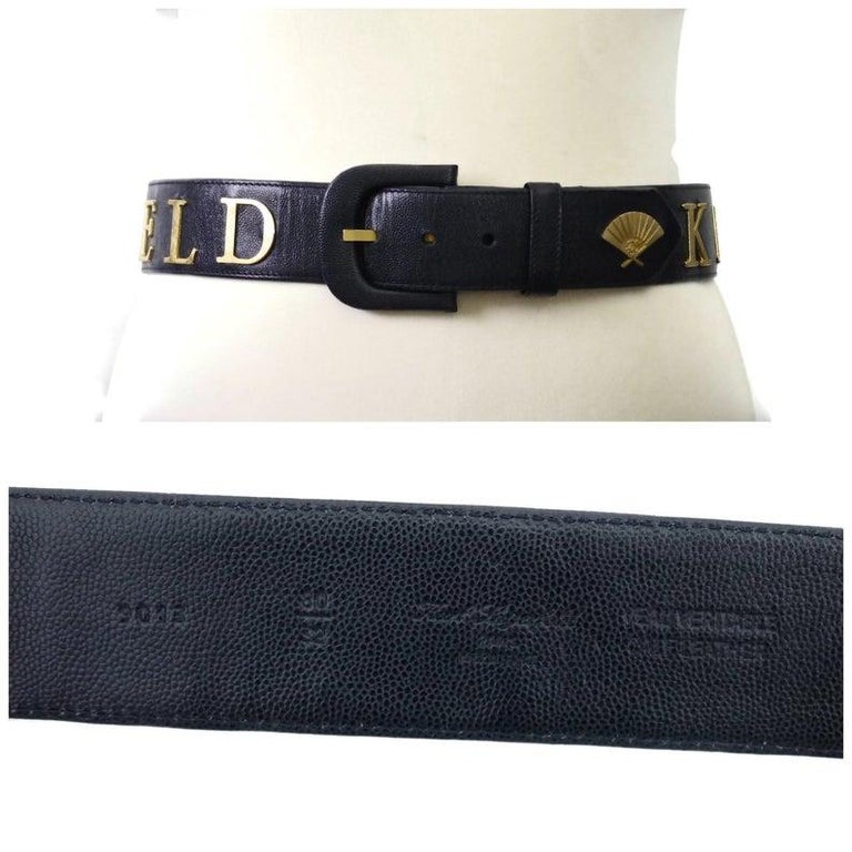 Vintage KARL LAGERFELD Letter Caviar Leather Belt For Sale at 1stDibs