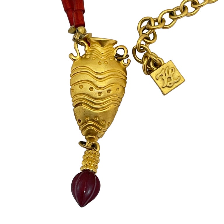Vintage KARL LAGERFELD matte gold coral designer runway necklace For ...