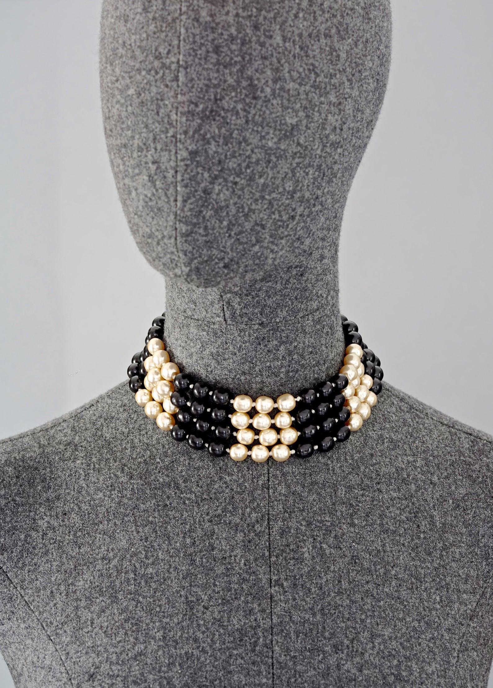 Vintage KARL LAGERFELD Multi Strand Two Tone Pearl Choker Necklace For ...