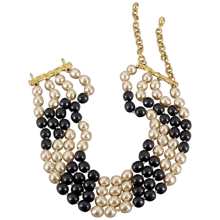 Vintage KARL LAGERFELD Multi Strand Two Tone Pearl Choker Necklace For ...