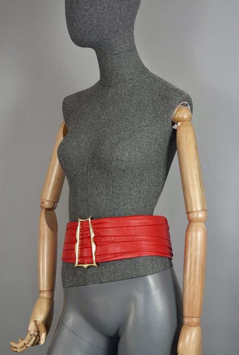 Vintage KARL LAGERFELD Red Wide Obi Leather Belt For Sale at 1stDibs ...