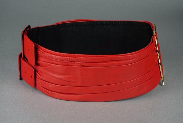 Vintage KARL LAGERFELD Red Wide Obi Leather Belt For Sale at 1stDibs ...