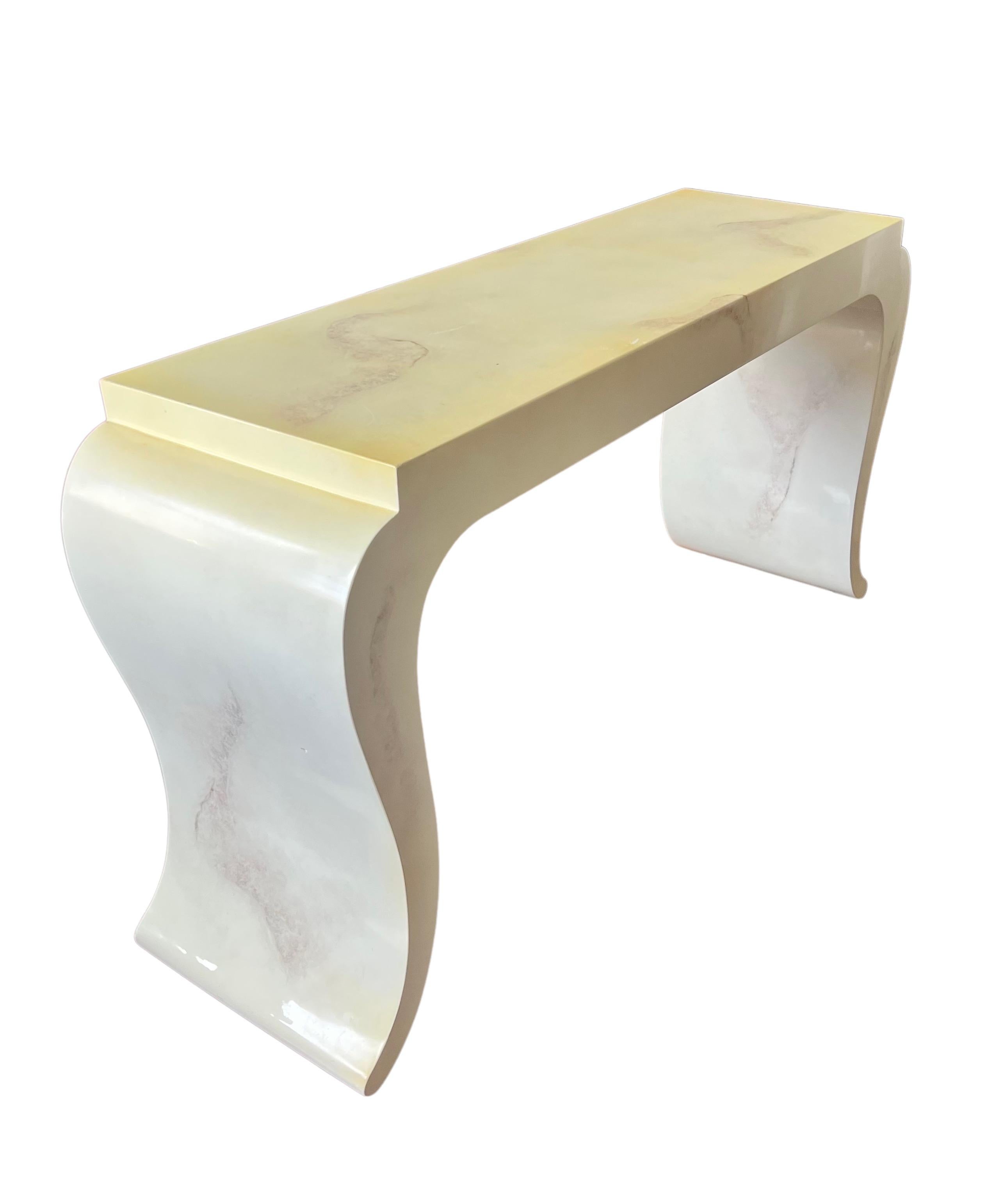Karl Springer Style Faux Marble Console For Sale at 1stDibs