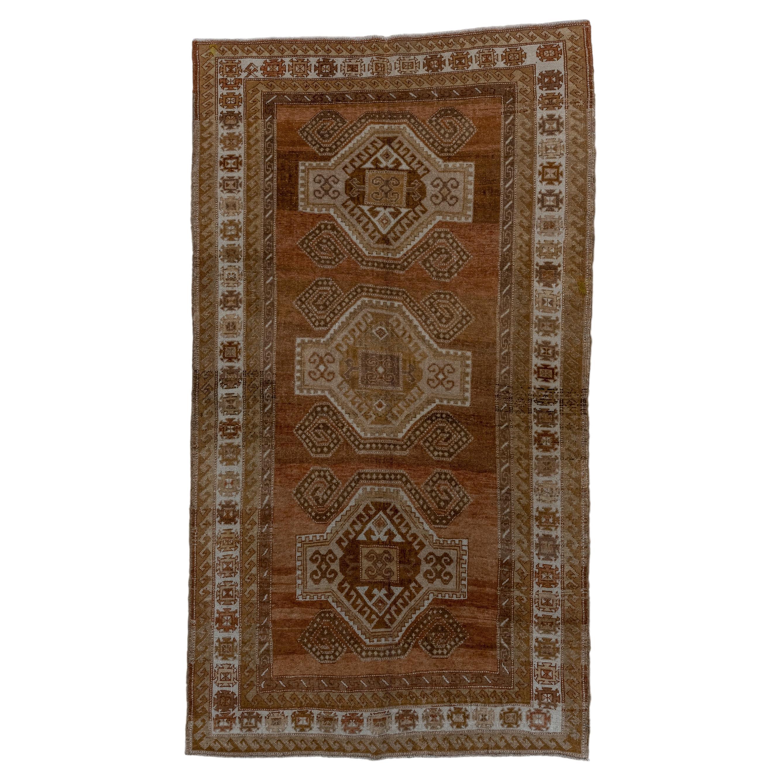 Vintage Kars Rug with Three Medallions and Earthy Red Field For Sale at ...