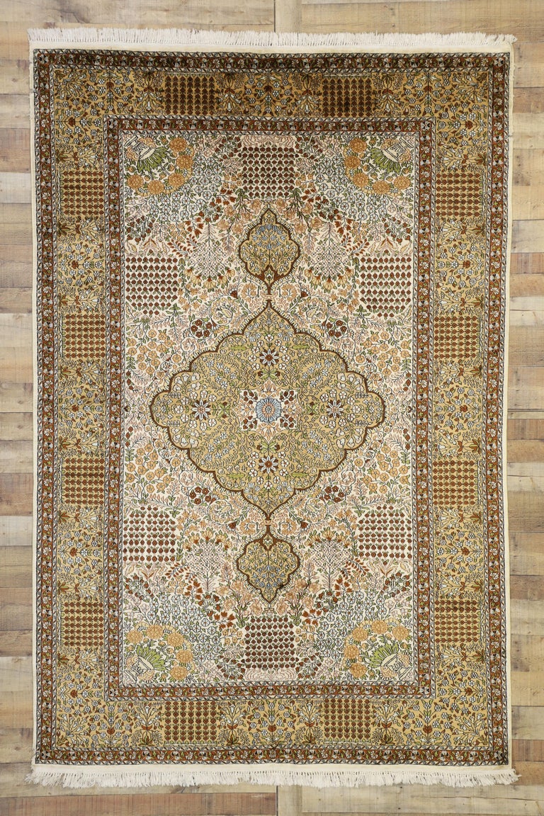 Vintage Kashmir Rug with Millefleurs and English Country Style For Sale ...