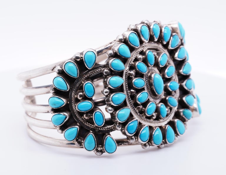 Vintage Kathleen Chavez, Navajo, Sleeping Beauty Sterling Cuff w/ Blue ...