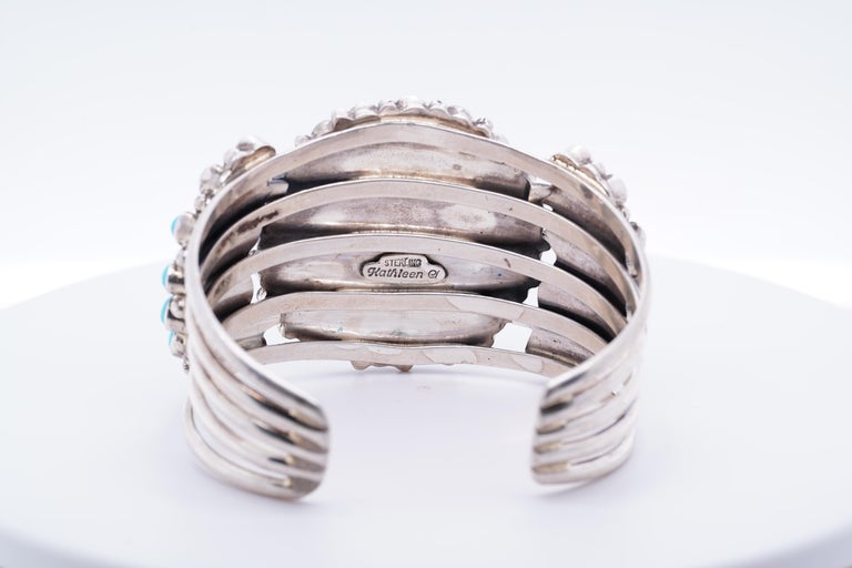 Vintage Kathleen Chavez, Navajo, Sleeping Beauty Sterling Cuff w/ Blue ...