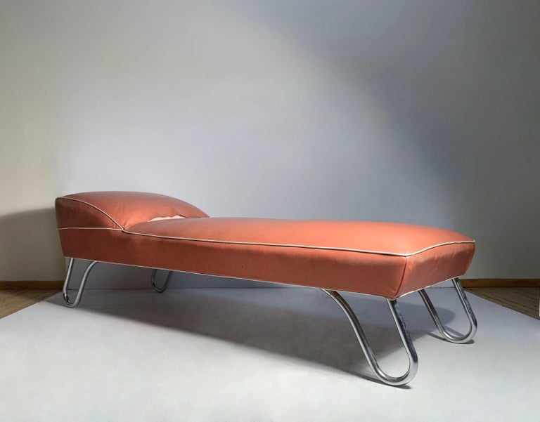 Vintage Kem Weber Deco Chrome Chaise Lounge for Lloyd For Sale at 1stDibs