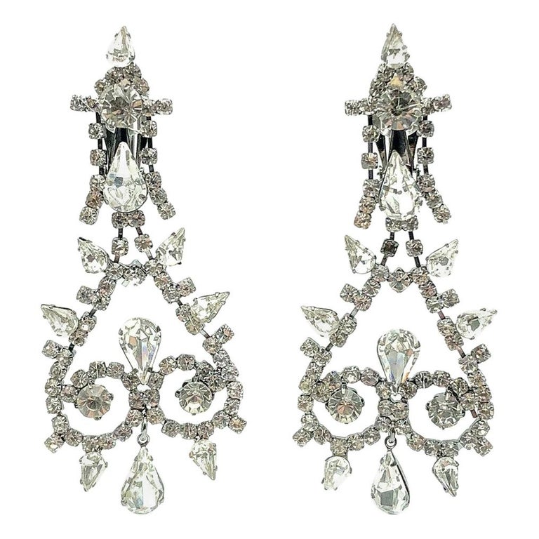 Vintage Kenneth Jay Lane Crystal Chandelier Statement Earrings 1980s For Sale at 1stDibs