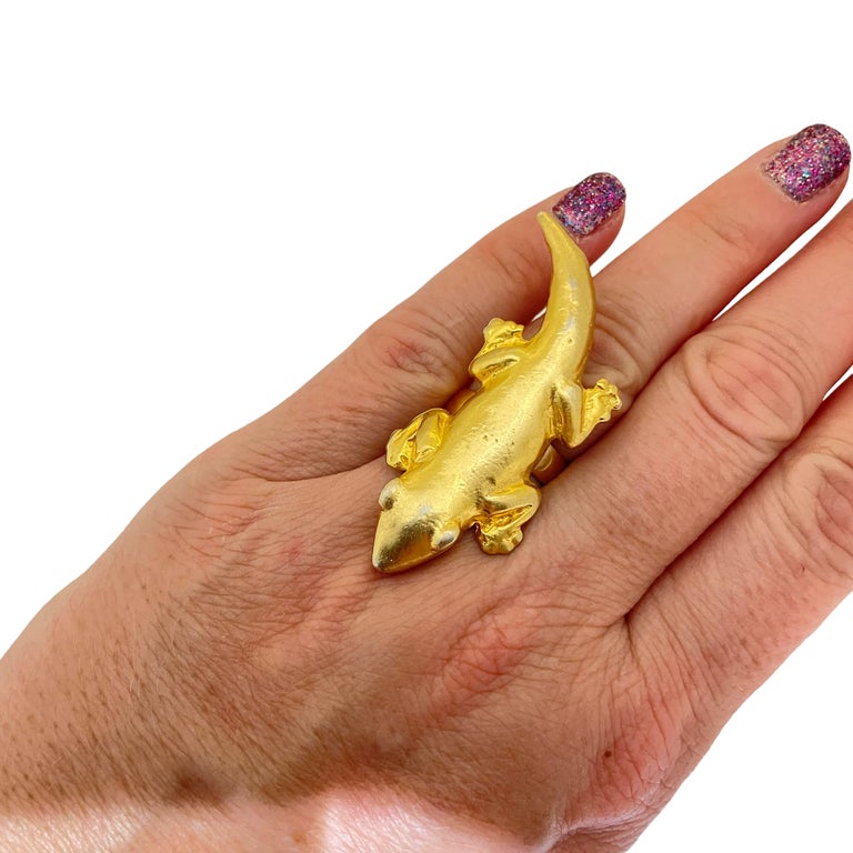 Vintage KENNETH LANE matte gold alligator designer runway ring For Sale ...