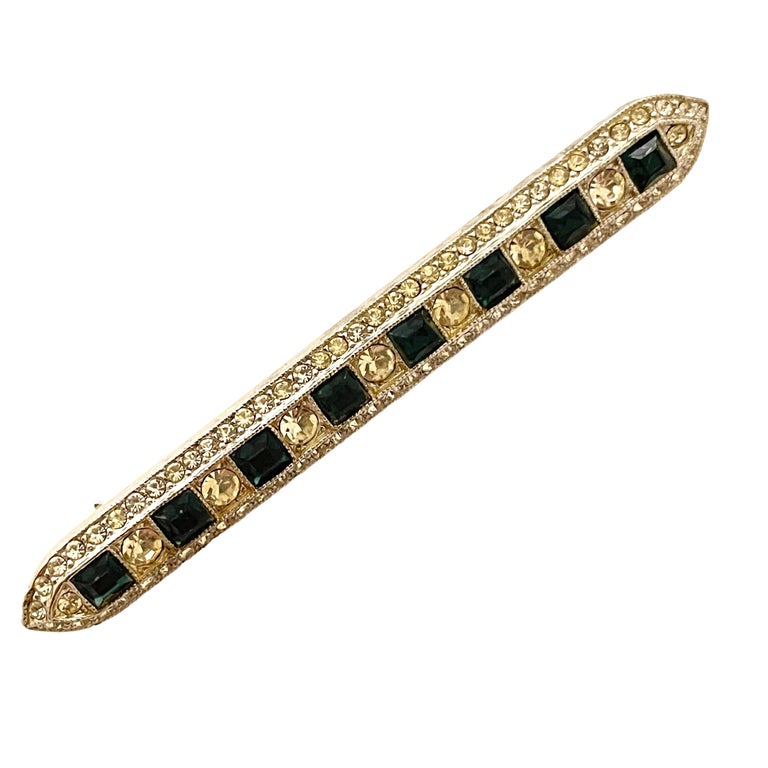 Vintage KENNETH LANE silver sapphire blue bar brooch For Sale at 1stDibs