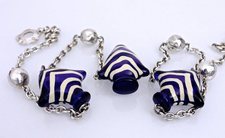 Vintage KENZO Glass Zebra Jar Long Necklace For Sale at 1stDibs