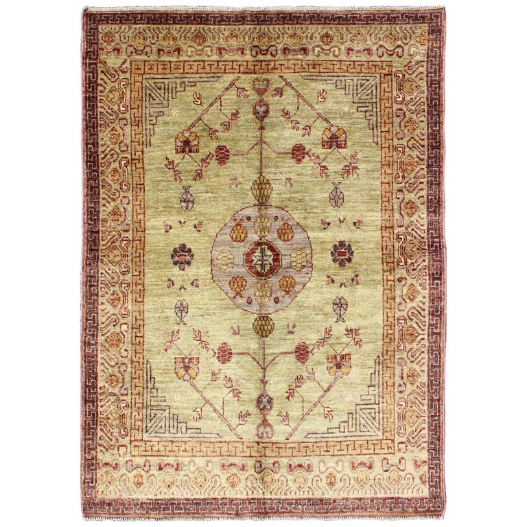 Vintage Khotan Design Rug with Circular Medallion on Light Pistachio ...