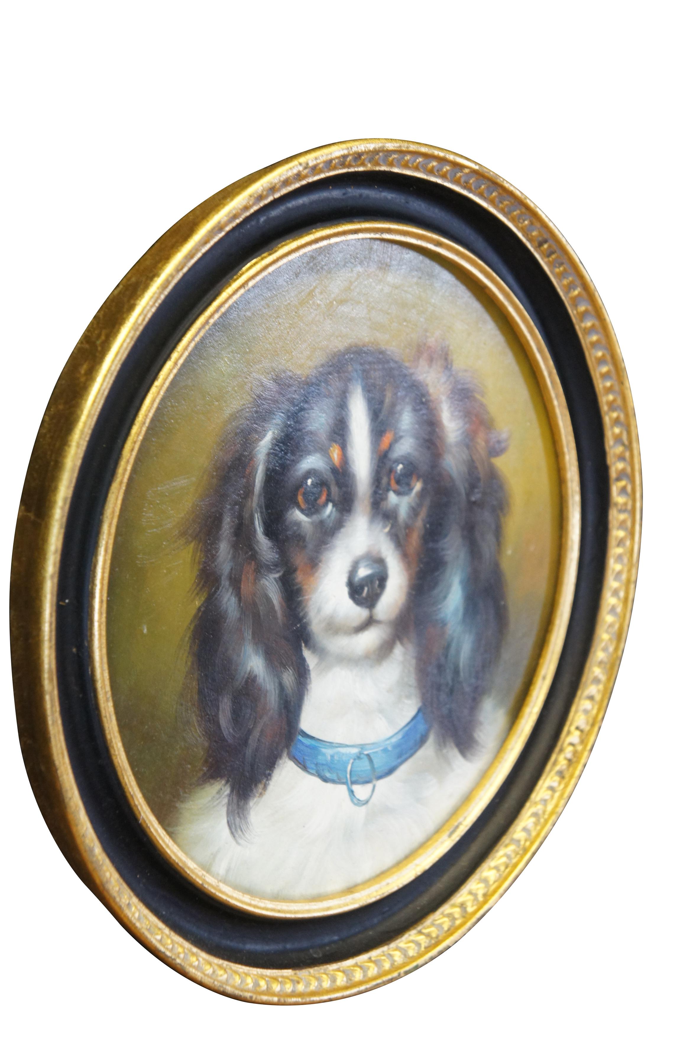 Vintage King Charles Spaniel Retrato Pintura al óleo sobre tabla Marco ...